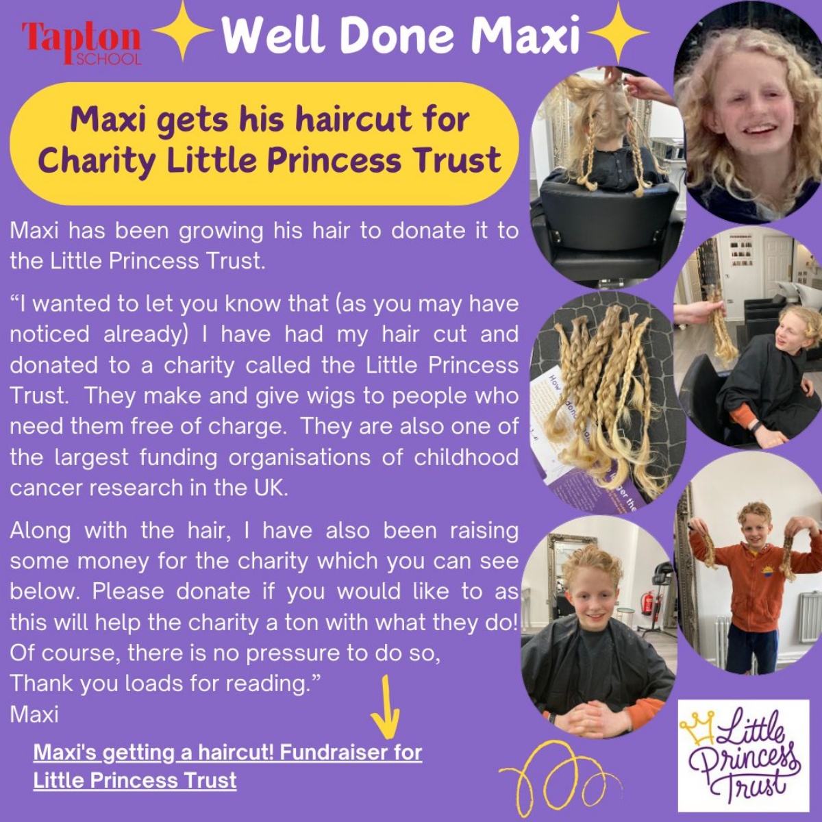Tapton School - Maxi Gets his Haircut for Charity Little Princess Trust
